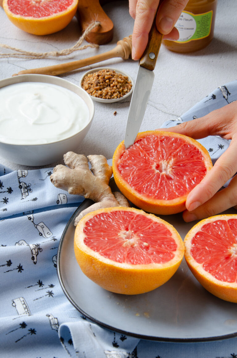 Pamplemousse rôti au four au miel, gingembre & pralin - ClemATC